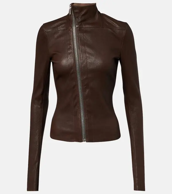 Rick Owens Gary Leather And Cotton-blend Zip-up Jacket - Brown