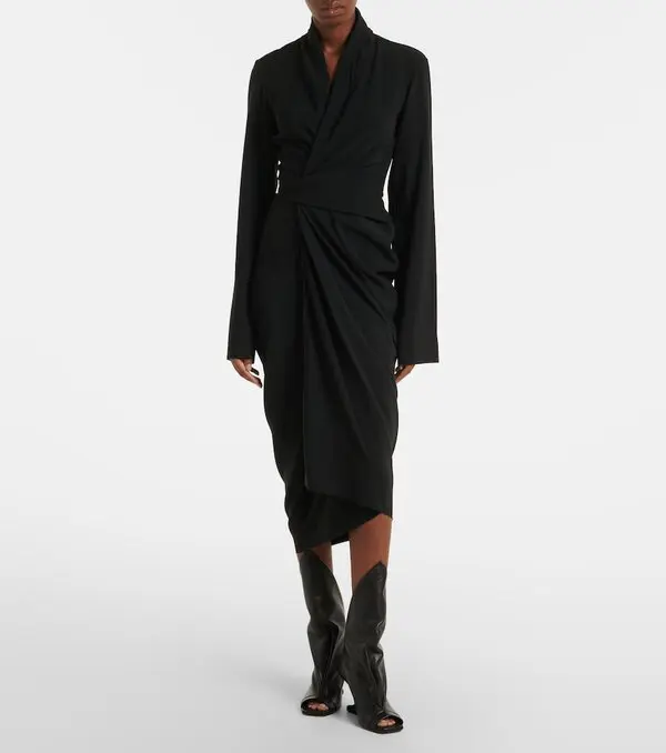 Rick Owens Draped Wrap Dress In /grizzly