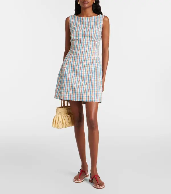 Faithfull The Brand Lydie Checked Cotton And Linen Minidress