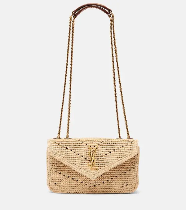 Saint Laurent Loulou Mini Raffia Shoulder Bag - Beige