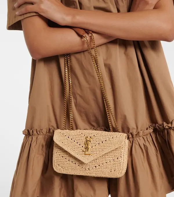 Saint Laurent Loulou Mini Raffia Shoulder Bag - Beige