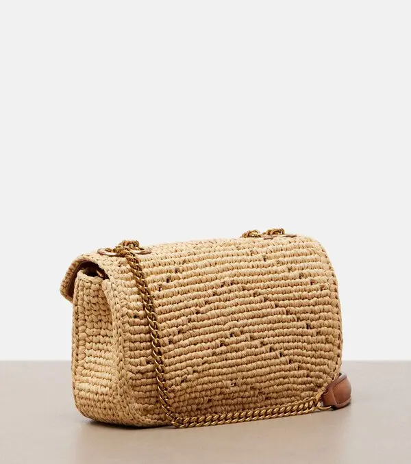 Saint Laurent Loulou Mini Raffia Shoulder Bag - Beige