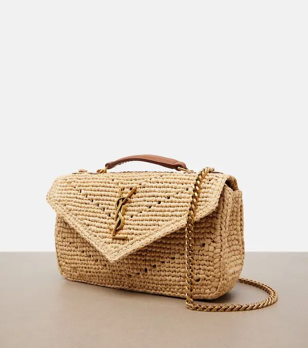 Saint Laurent Loulou Mini Raffia Shoulder Bag - Beige