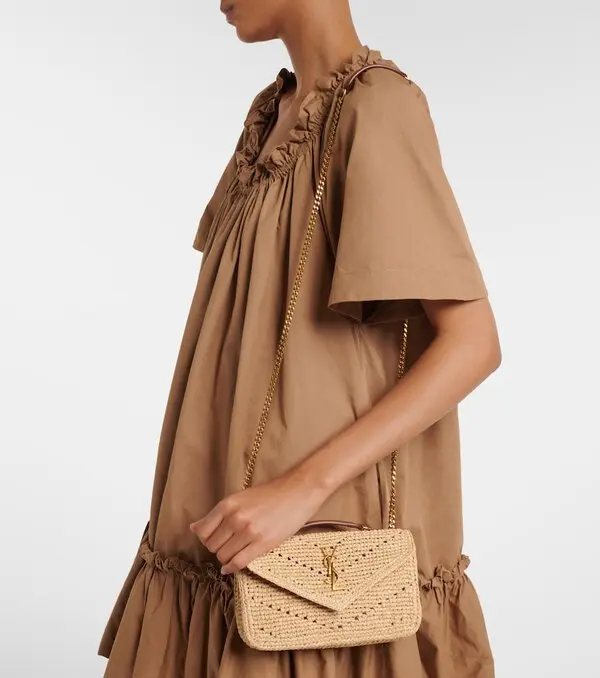 Saint Laurent Loulou Mini Raffia Shoulder Bag - Beige
