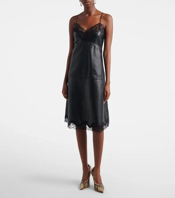 Magda Butrym Lace-trimmed Leather Midi Dress