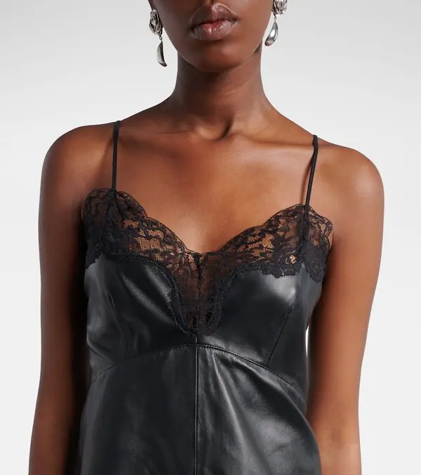 Magda Butrym Lace-trimmed Leather Midi Dress