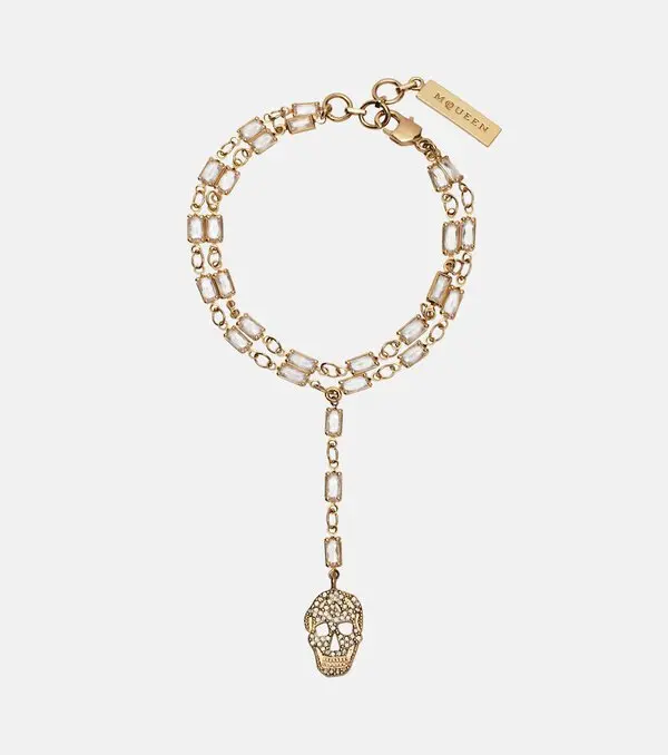 Alexander McQueen Skull Crystal-embellished Bracelet - Gold