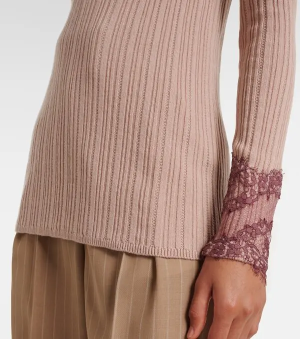 Valentino Garavani Gathered Lace-trimmed Cashmere Sweater
