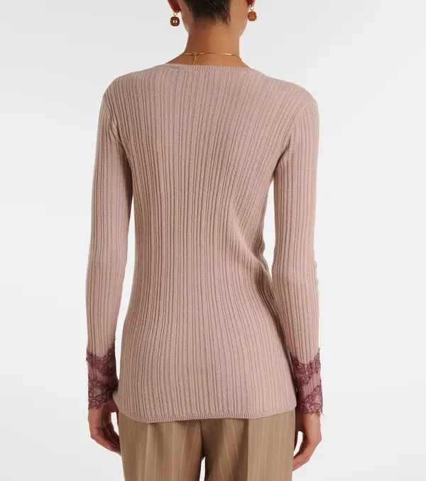 Valentino Garavani Gathered Lace-trimmed Cashmere Sweater