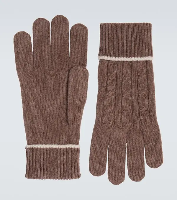 Eleventy Cable-knit Cashmere Gloves - Brown