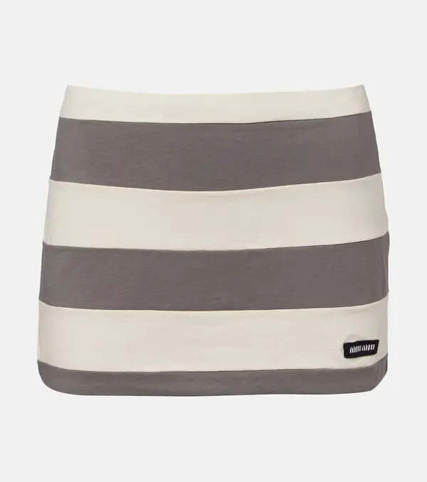 Miu Miu Striped Cotton Jersey Miniskirt - Grey