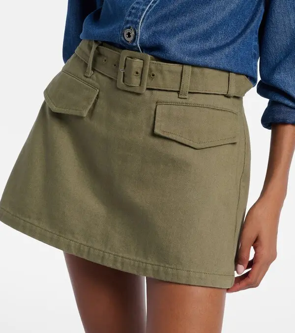SELF-PORTRAIT Belted Cotton Twill Skort