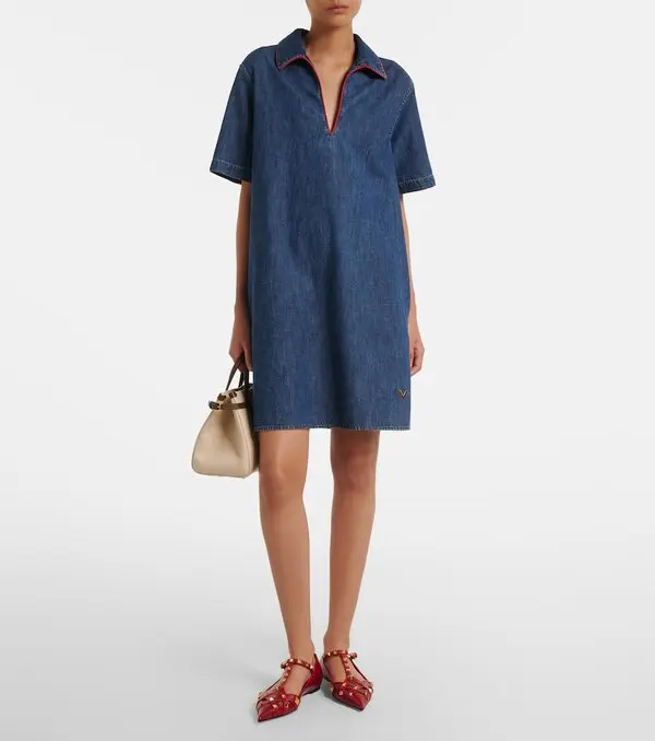 Valentino Garavani Vgold Denim Midi Dress - Blue