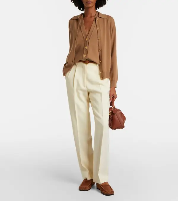 BLAZÉ MILANO Fox Wool Straight Leg Trousers - Beige