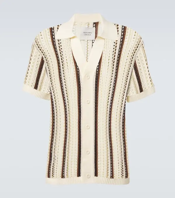 Frescobol Carioca Pinto Crochet Striped Cotton Shirt - Beige