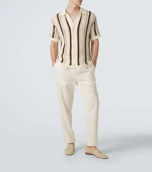 Frescobol Carioca Pinto Crochet Striped Cotton Shirt - Beige
