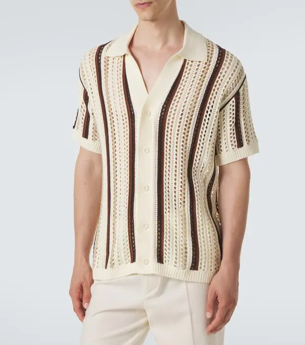Frescobol Carioca Pinto Crochet Striped Cotton Shirt - Beige
