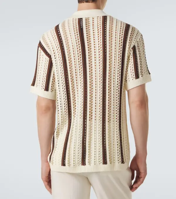Frescobol Carioca Pinto Crochet Striped Cotton Shirt - Beige