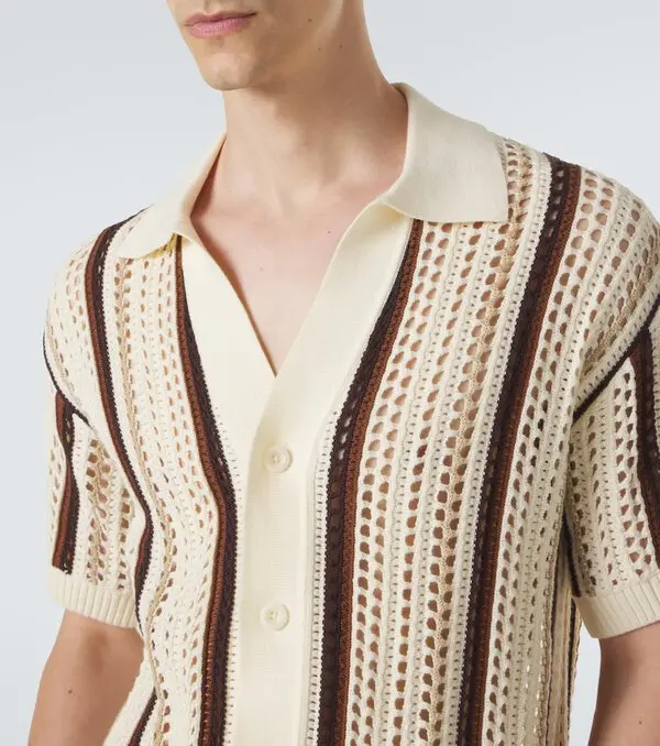 Frescobol Carioca Pinto Crochet Striped Cotton Shirt - Beige