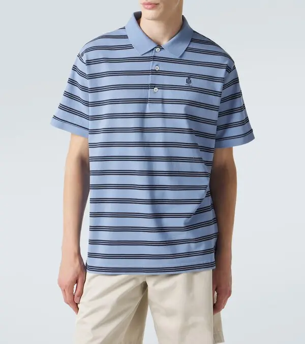 Prada Striped Cotton Piqué Polo Shirt - Blue