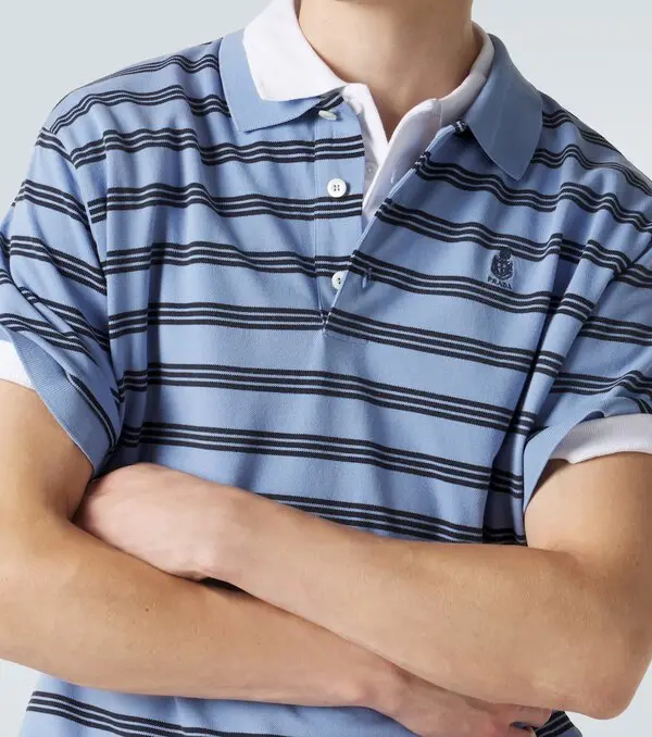 Prada Striped Cotton Piqué Polo Shirt - Blue