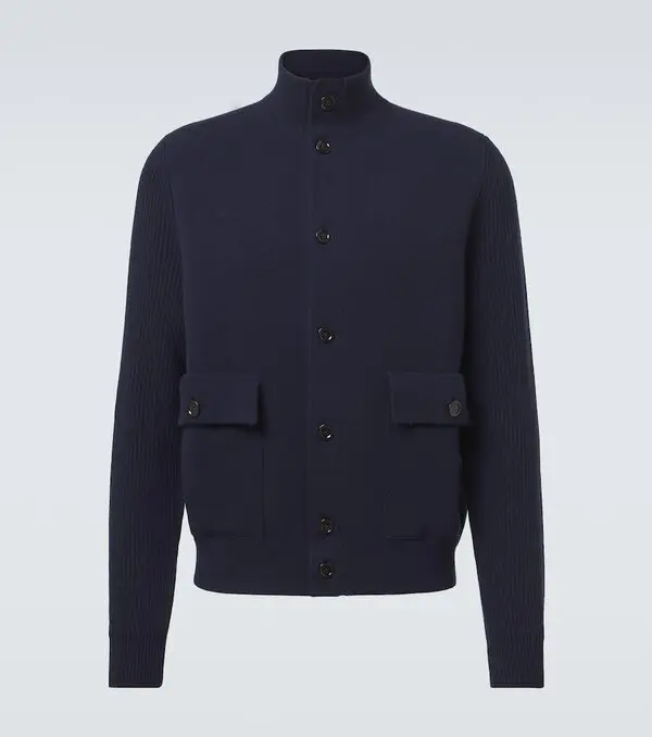 LARDINI Knitted Wool-blend Jacket - Blue