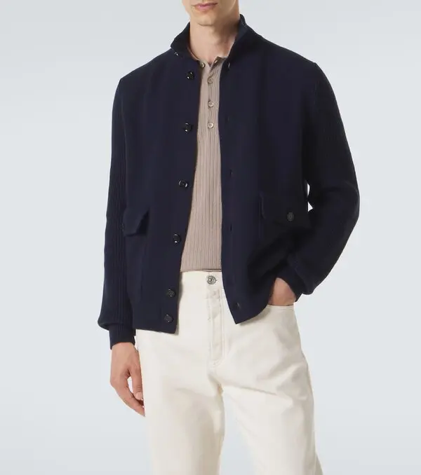 LARDINI Knitted Wool-blend Jacket - Blue