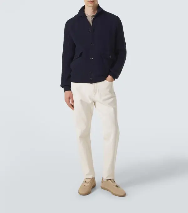 LARDINI Knitted Wool-blend Jacket - Blue