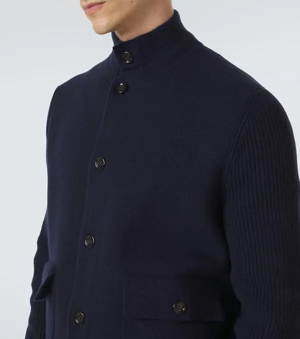 LARDINI Knitted Wool-blend Jacket - Blue