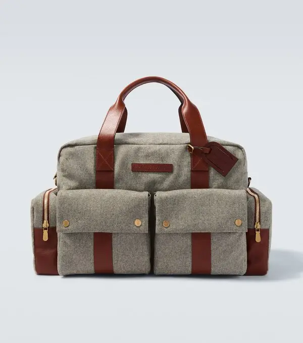 Brunello Cucinelli Leather-trimmed Flannel Duffel Bag - Grey
