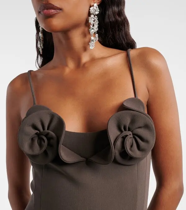 Magda Butrym Floral-appliqué Wool-blend Midi Dress - Brown