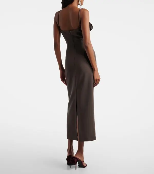 Magda Butrym Floral-appliqué Wool-blend Midi Dress - Brown