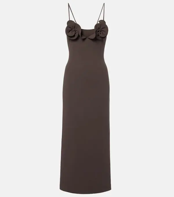 Magda Butrym Floral Appliqué Wool-blend Midi Dress - Brown