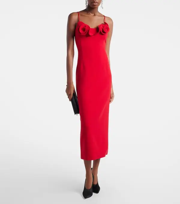 Magda Butrym Floral-appliqué Wool-blend Midi Dress - Red