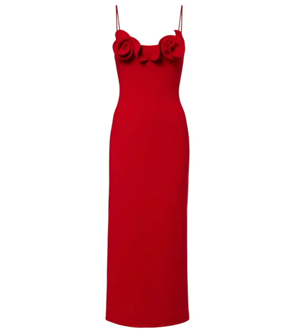 Magda Butrym Floral-appliqué Wool-blend Midi Dress - Red