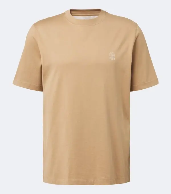 Brunello Cucinelli Logo Cotton Jersey T-shirt - Beige