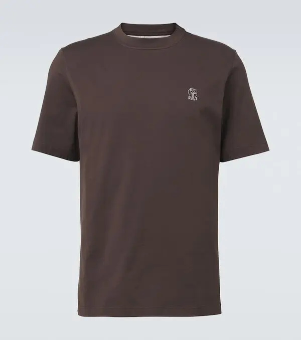Brunello Cucinelli Logo Cotton Jersey T-shirt - Brown