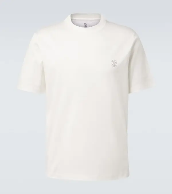 Brunello Cucinelli Logo Cotton Jersey T-shirt - White