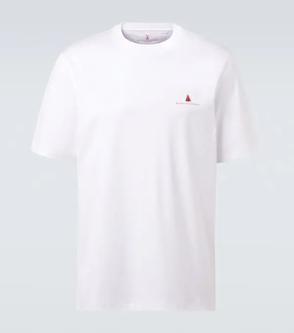 Brunello Cucinelli Logo Cotton Jersey T-shirt - White