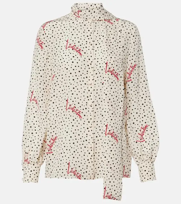 Valentino Garavani Polka Dot Silk Crepe De Chine Shirt With Self-ties - White