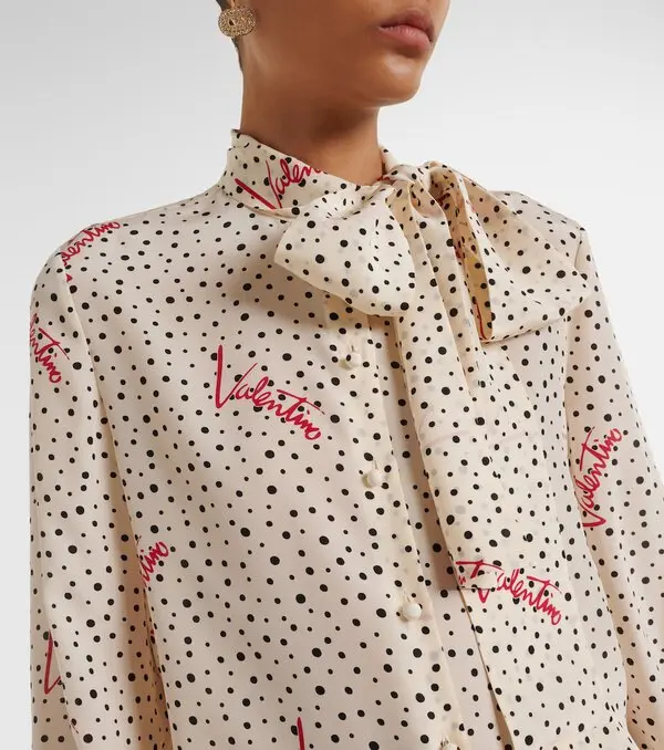 Valentino Garavani Polka Dot Silk Crepe De Chine Shirt With Self-ties - White