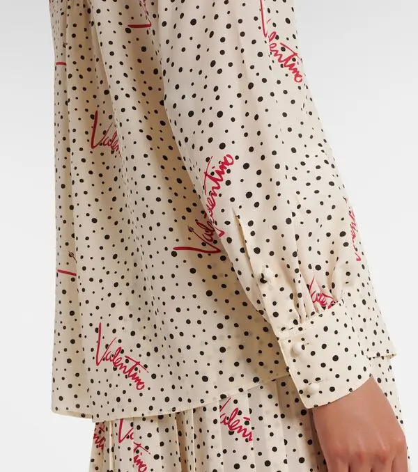 Valentino Garavani Polka Dot Silk Crepe De Chine Shirt With Self-ties - White