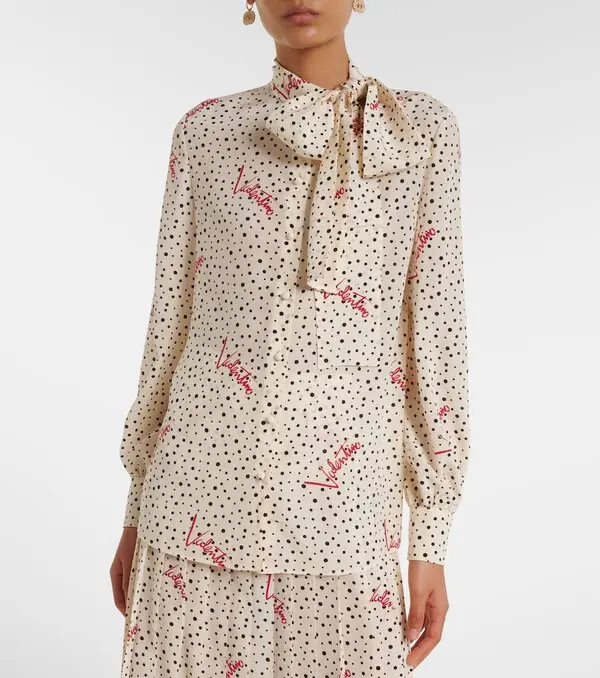 Valentino Garavani Polka Dot Silk Crepe De Chine Shirt With Self-ties - White