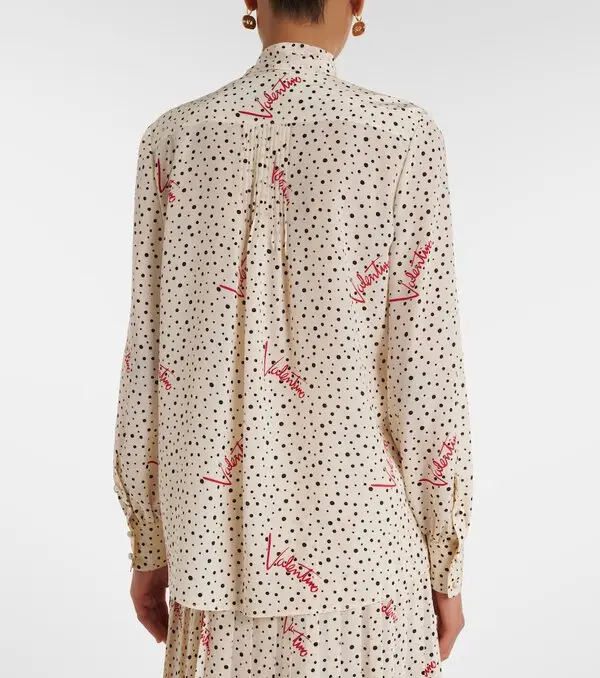 Valentino Garavani Polka Dot Silk Crepe De Chine Shirt With Self-ties - White