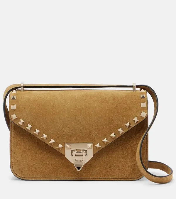 Valentino Garavani Rockstud Small Suede Shoulder Bag - Beige