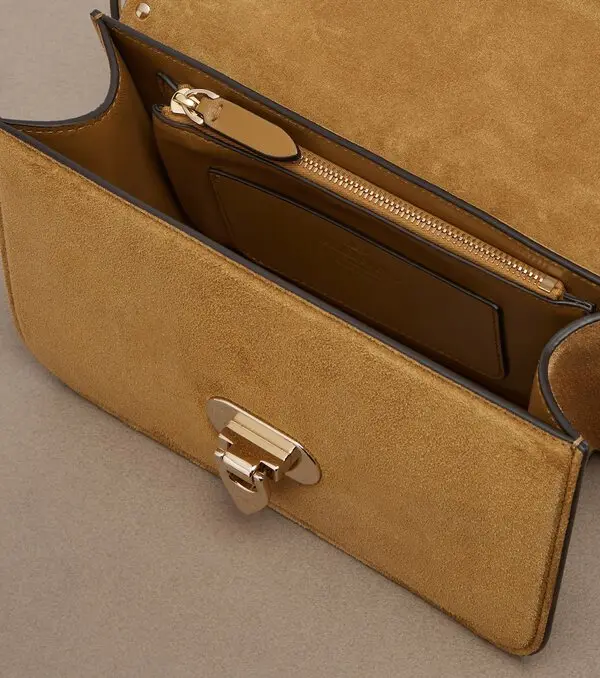 Valentino Garavani Rockstud Small Suede Shoulder Bag - Beige