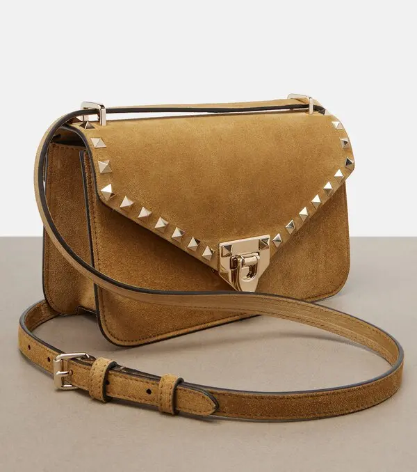 Valentino Garavani Rockstud Small Suede Shoulder Bag - Beige