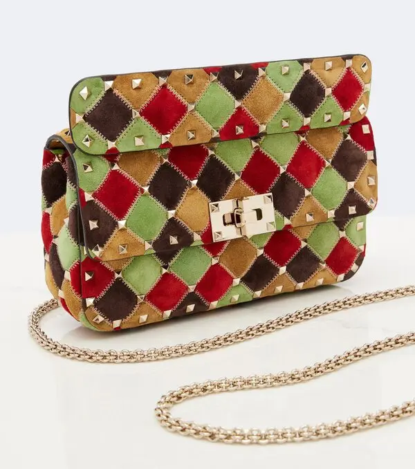 Valentino Garavani Rockstud Small Suede Shoulder Bag - Multicoloured