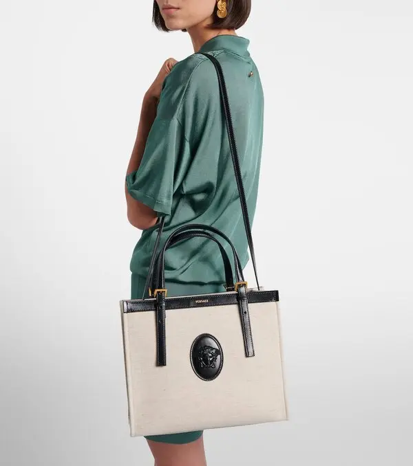 Versace Small Rivieria Canvas Tote Bag - Beige