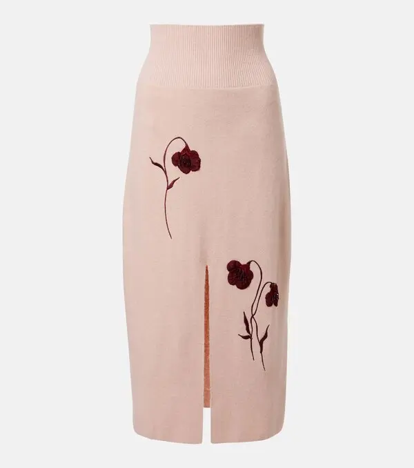 Erdem Floral Appliqué Knitted Midi Skirt - Pink